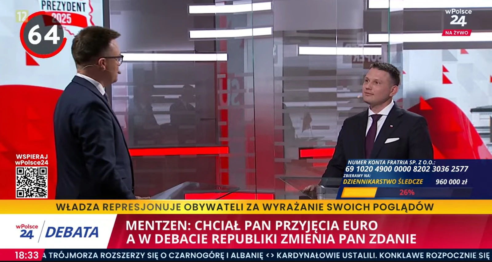 Selfie na pogrzebie papieża? Podczas debaty „Super Expressu” Mentzen zakpił z Hołowni